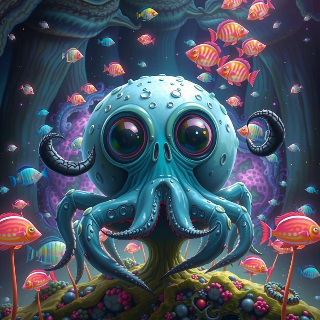 Octo-Spider Hybrid in Vibrant Oceanic Setting - AI Art