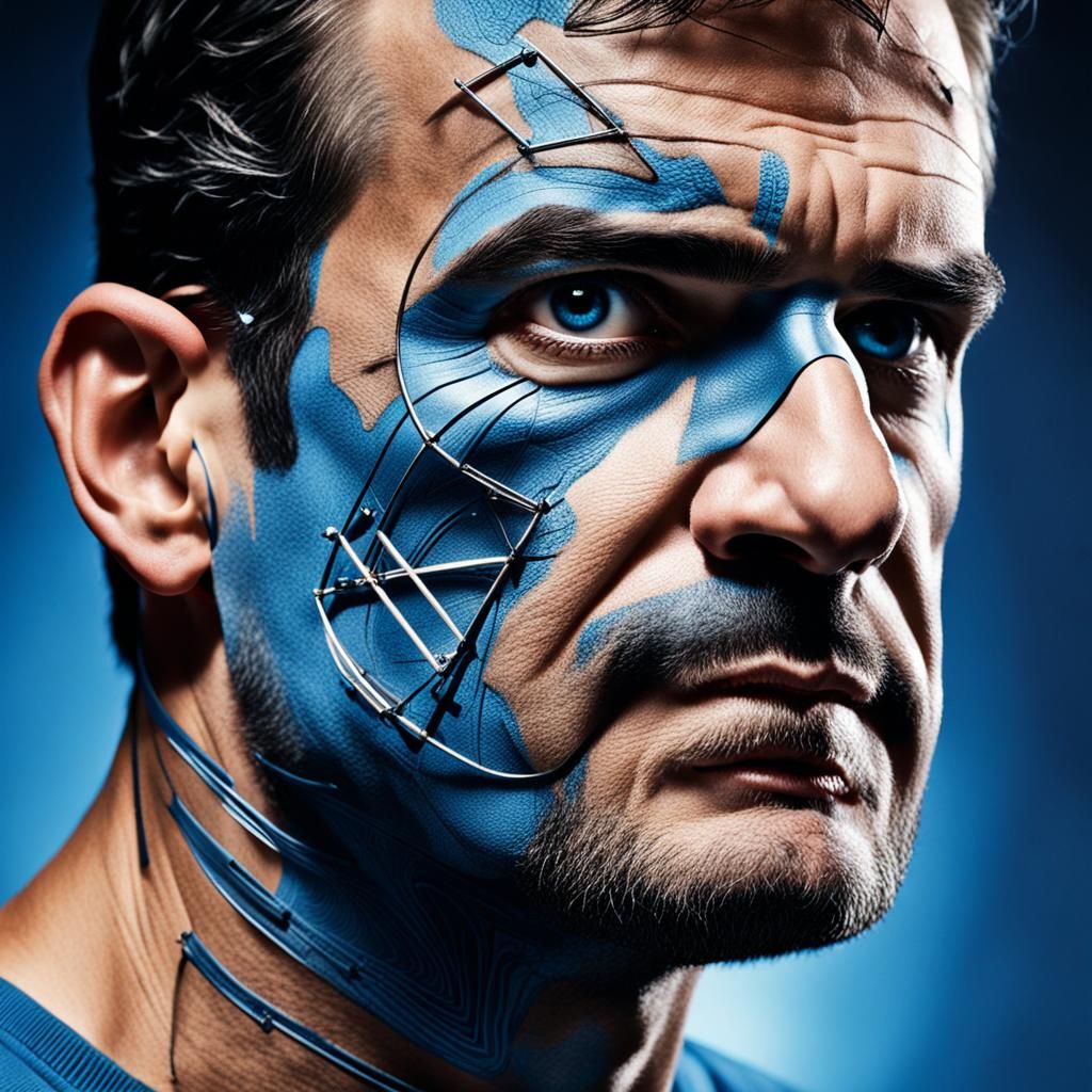 Surreal Falcon's Intense Gaze in Dark Blue Haze - AI Art