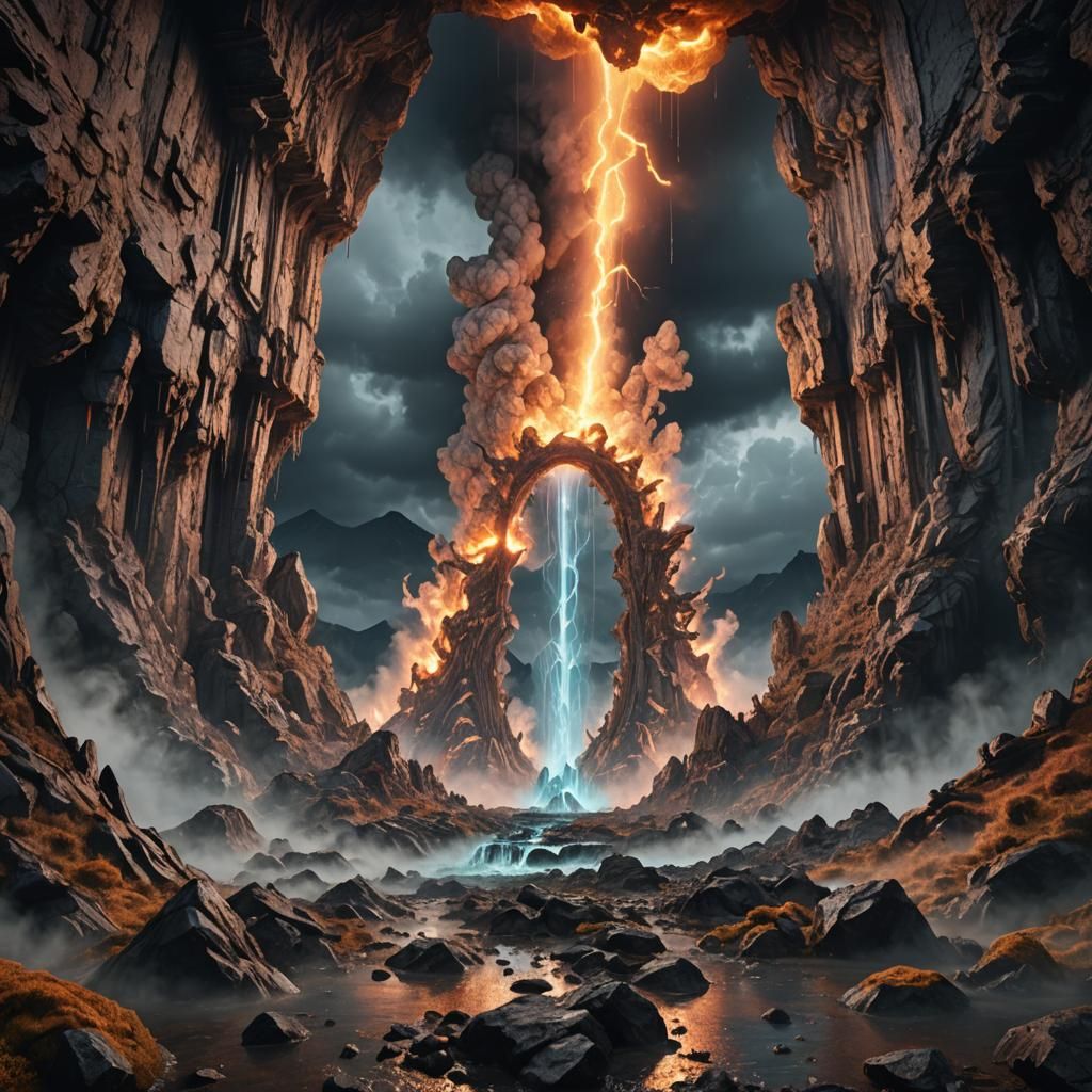 Ominous interdimensional rift portal made of steam and geysers detailed ...