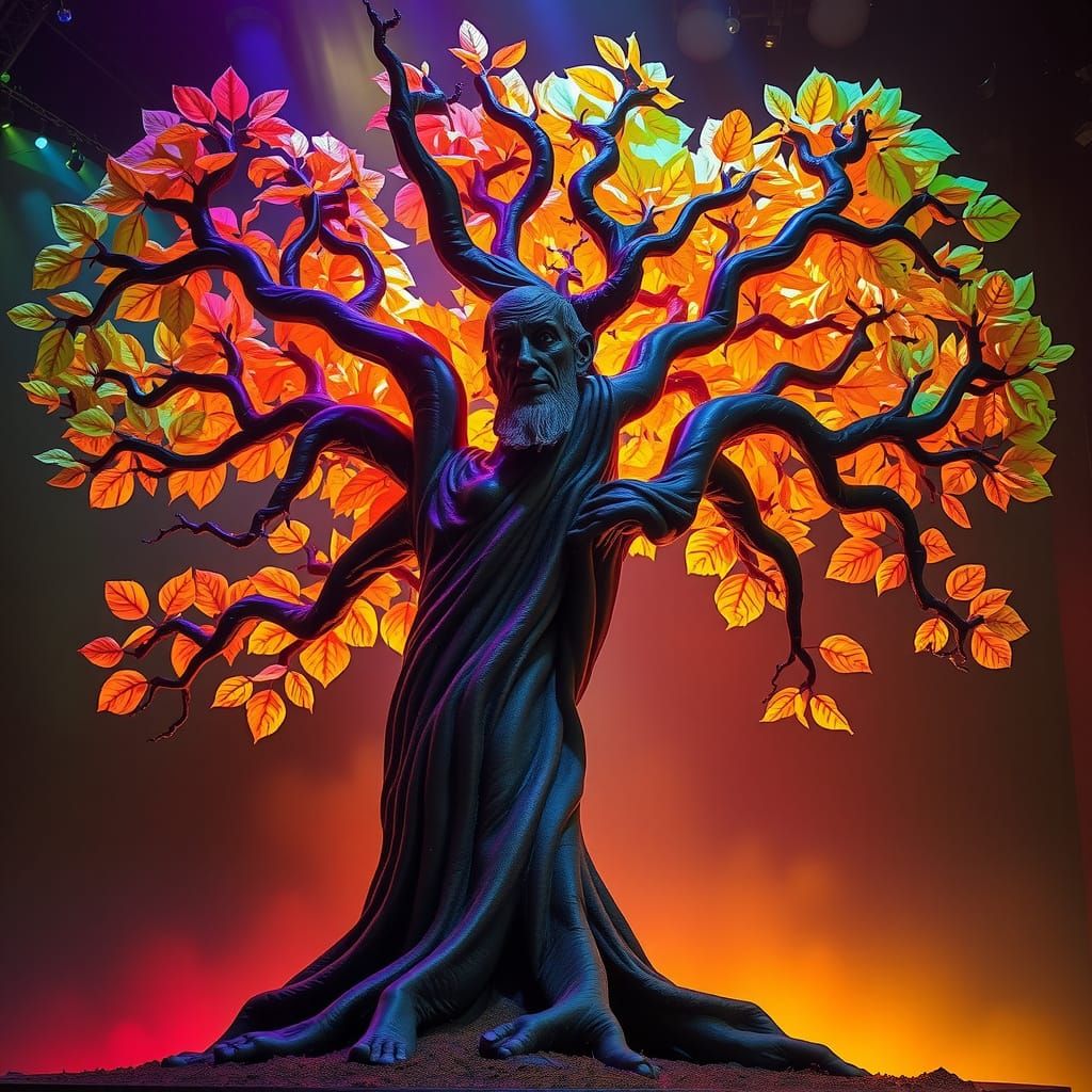Surrealist Old Man Tree Sculpture Radiates Vibrant... - AI Art