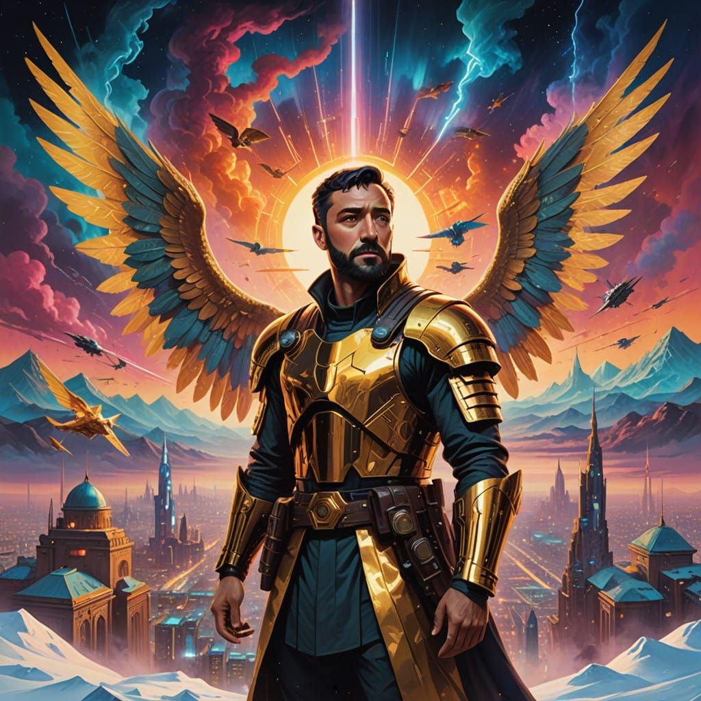 Hero with golden wings - Heroic Knight with Angelic Wings