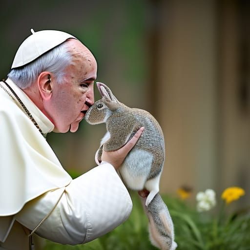 Pope Francis kisses a rabbit - AI Generated Artwork - NightCafe Creator