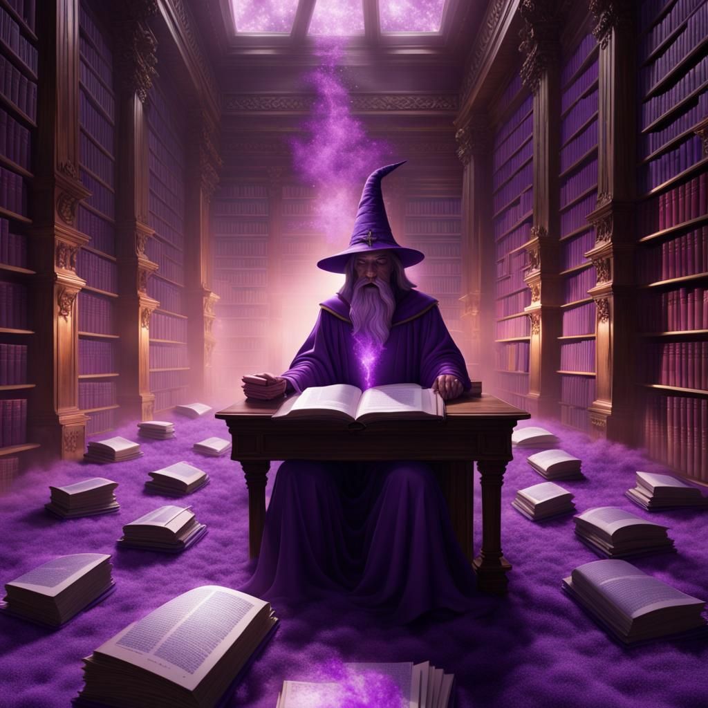 The Purple Wizard doing his purple research into arcane purple magic ...