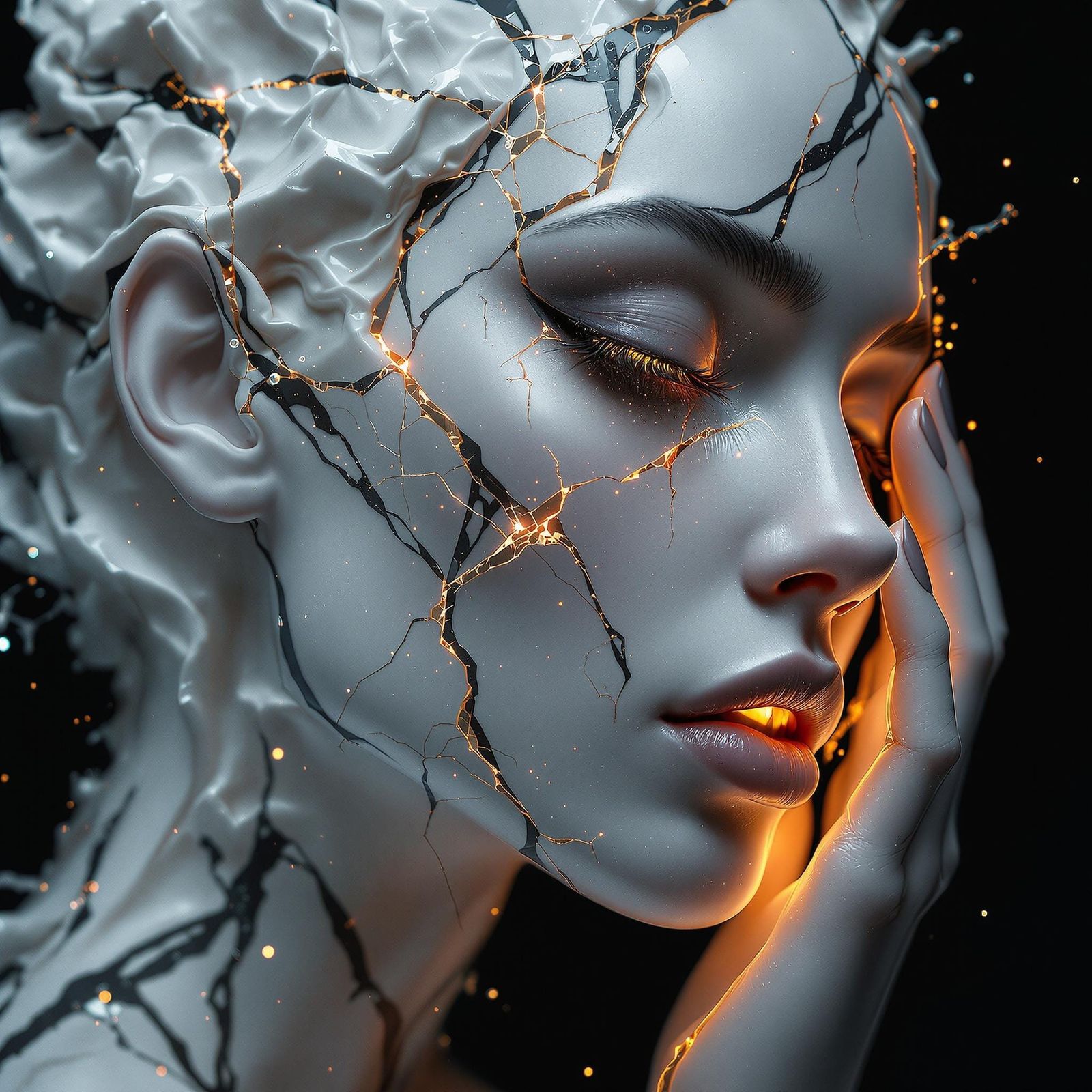 Woman Emerges from Cracked Marble in Hyperrealisti... - AI Art