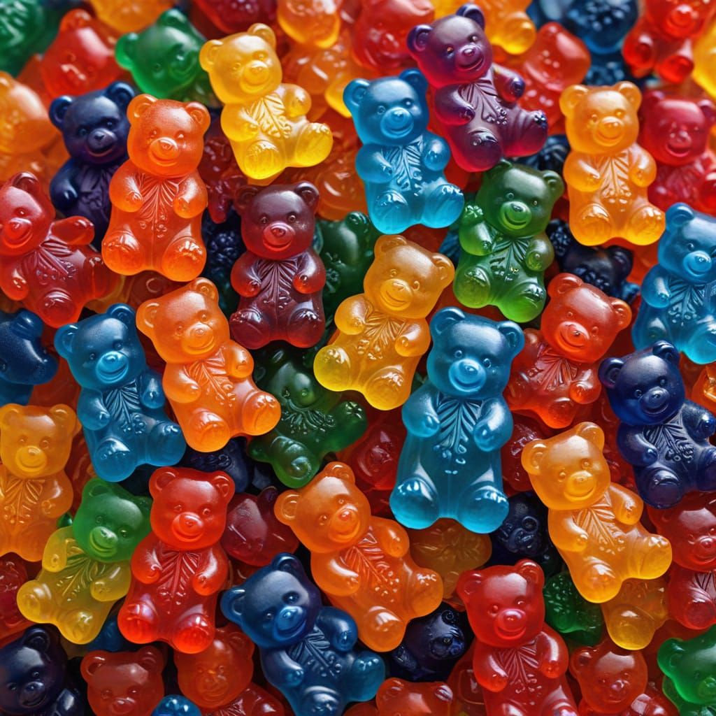 Gummi bears in abstract colors - Vibrant Gummi Bears in Swir...