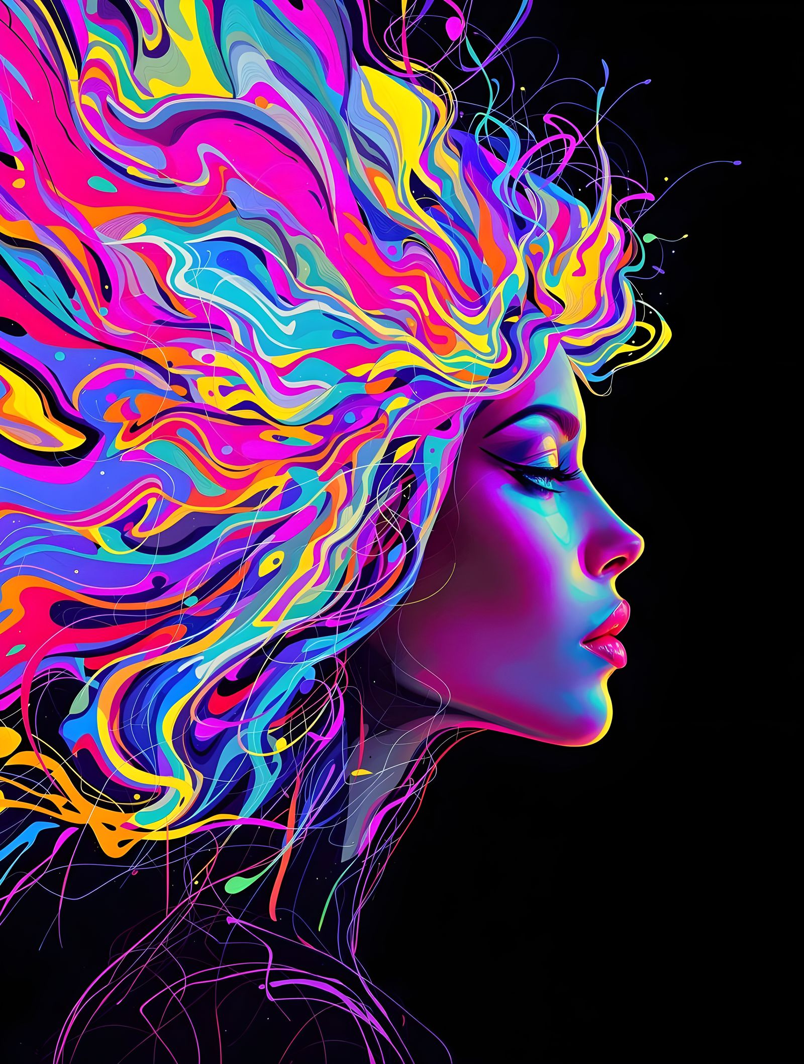 A captivating digital artwork featuring a stylized, side-profile female ...