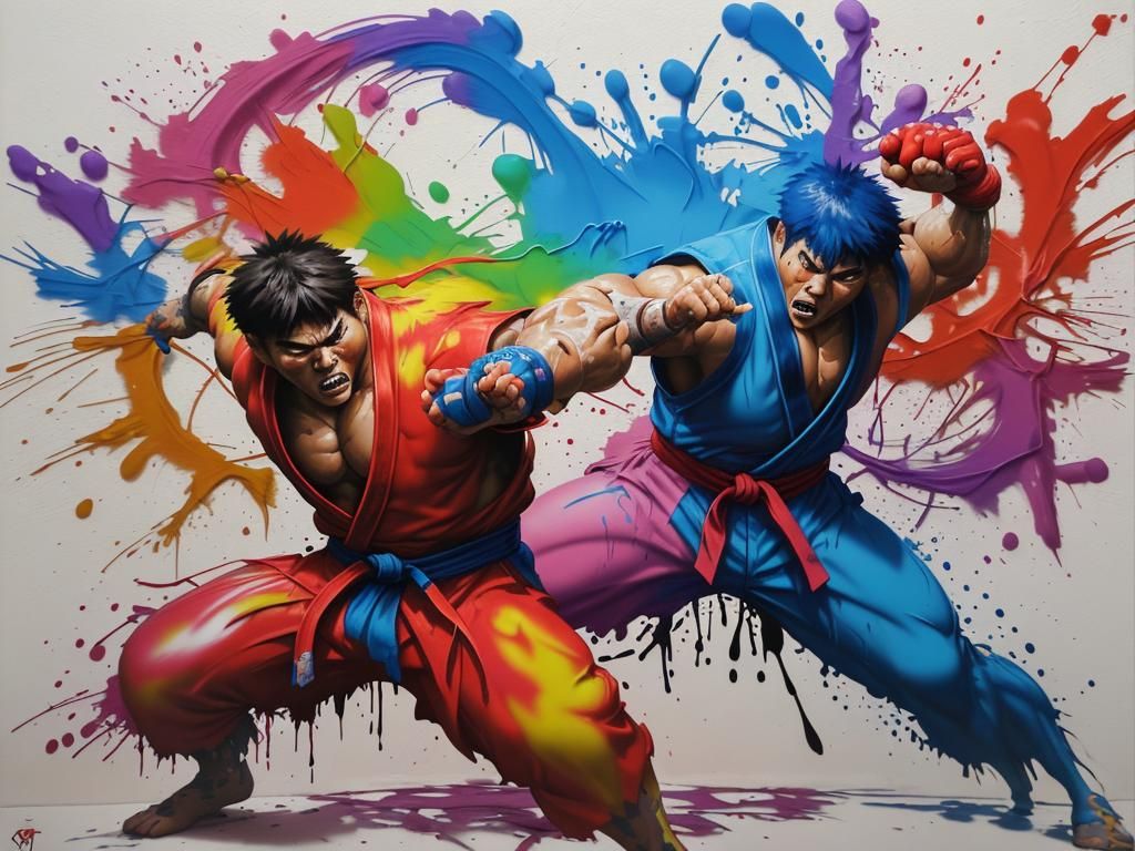 Ryu fighting Ryu - AI Generated Artwork - NightCafe Creator
