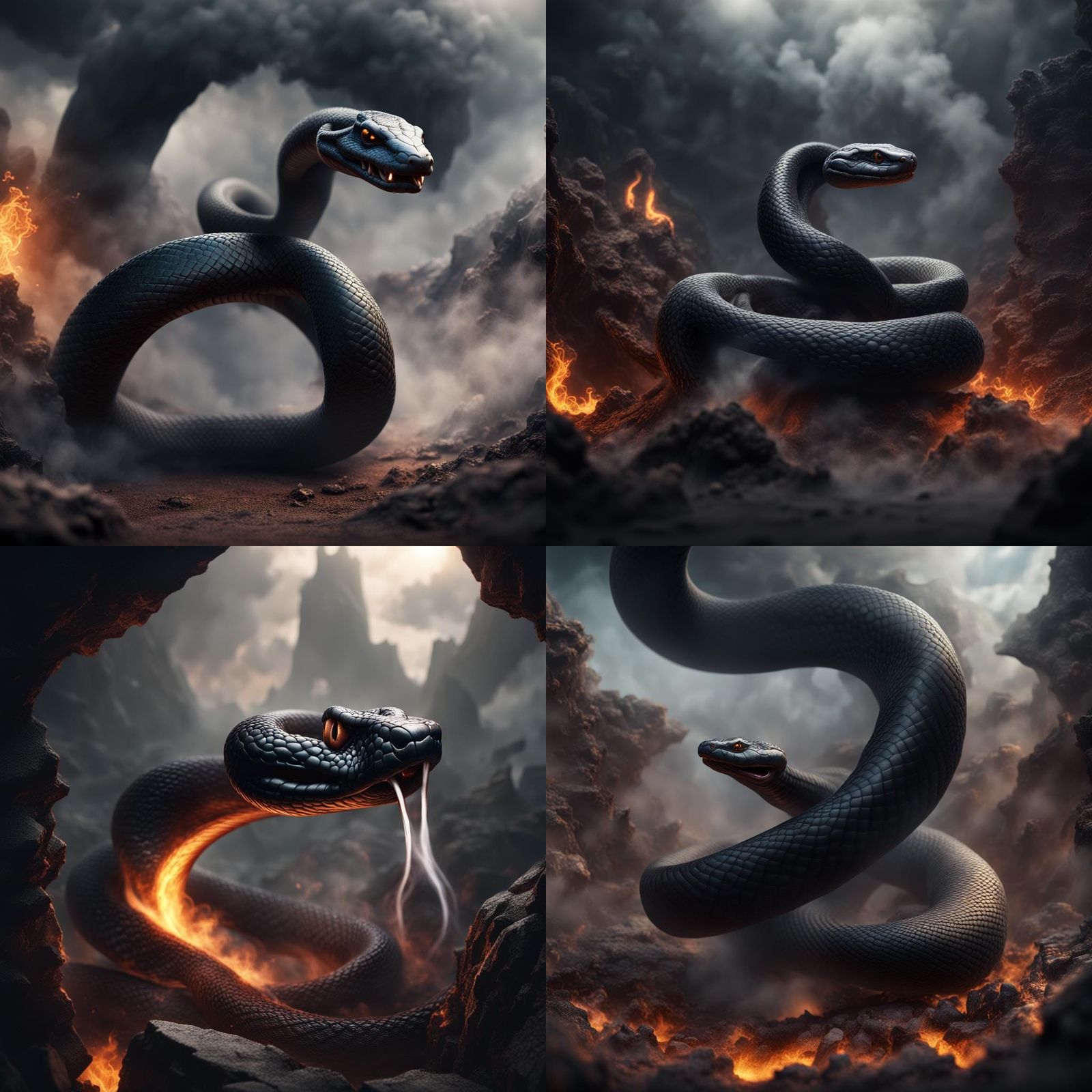 A black snake rising from a pit and smoke rising from it - AI Generated ...