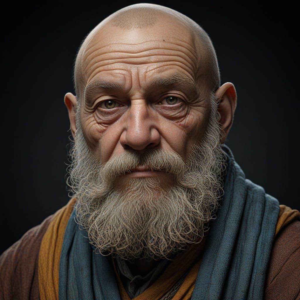 Grizzled Dwarf Monk - Mystical Dwarf Warrior in Triadic Colo...