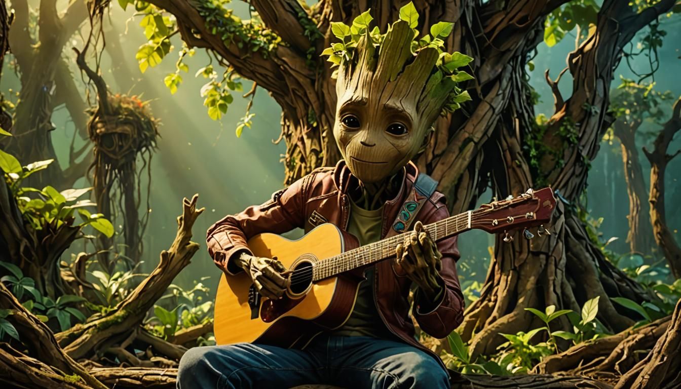 Groot Playing Guitar - AI Generated Artwork - NightCafe Creator