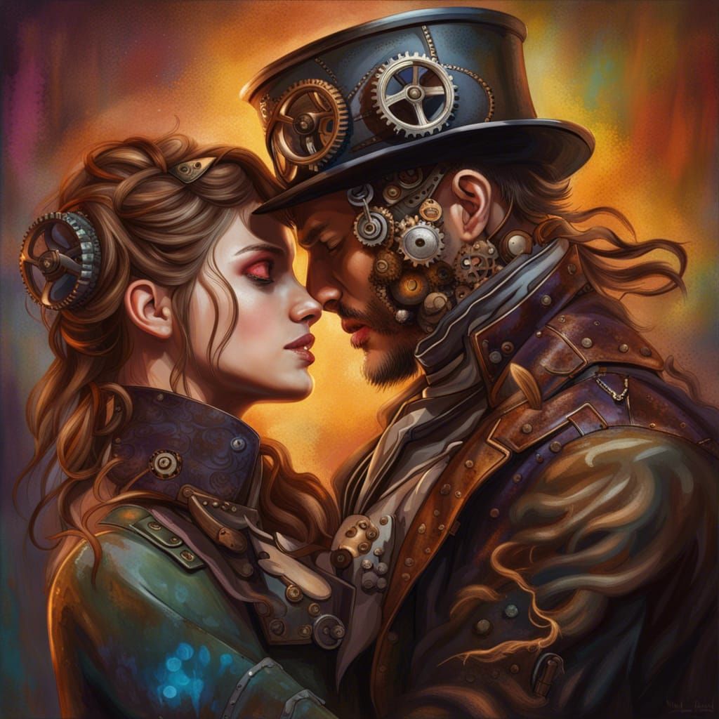 Steampunk Couple - Passionate Steampunk Couple Portrait in S...