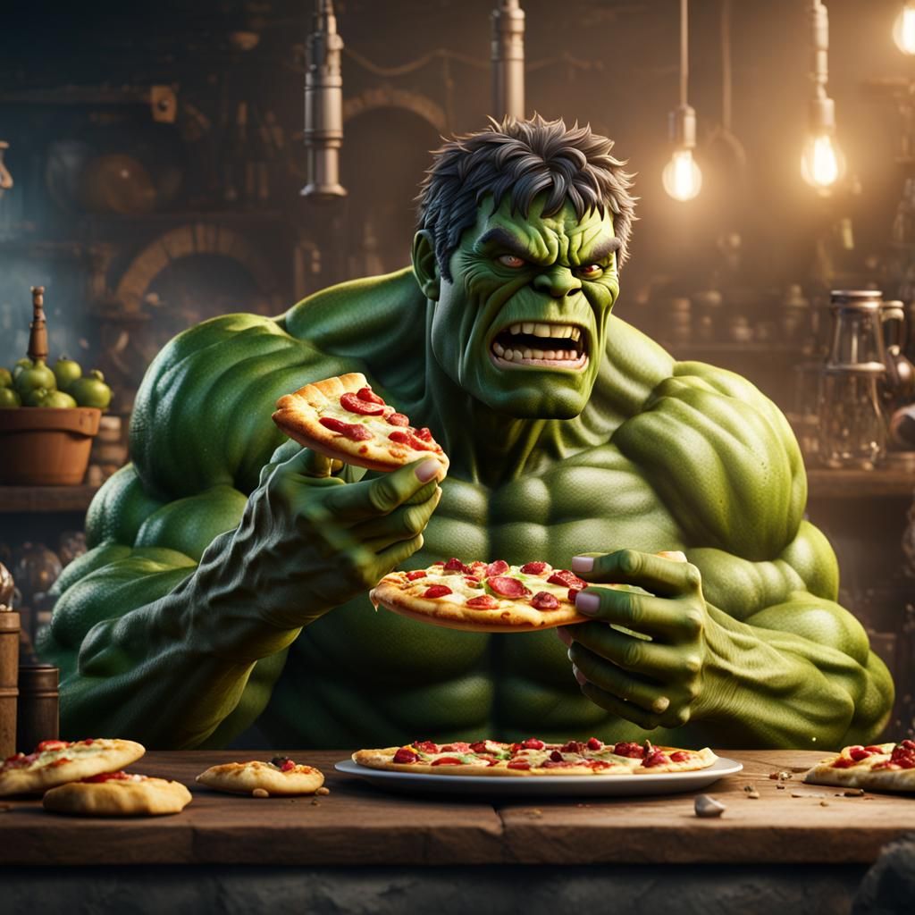 Hulk be enjoying that pizza - AI Generated Artwork - NightCafe Creator