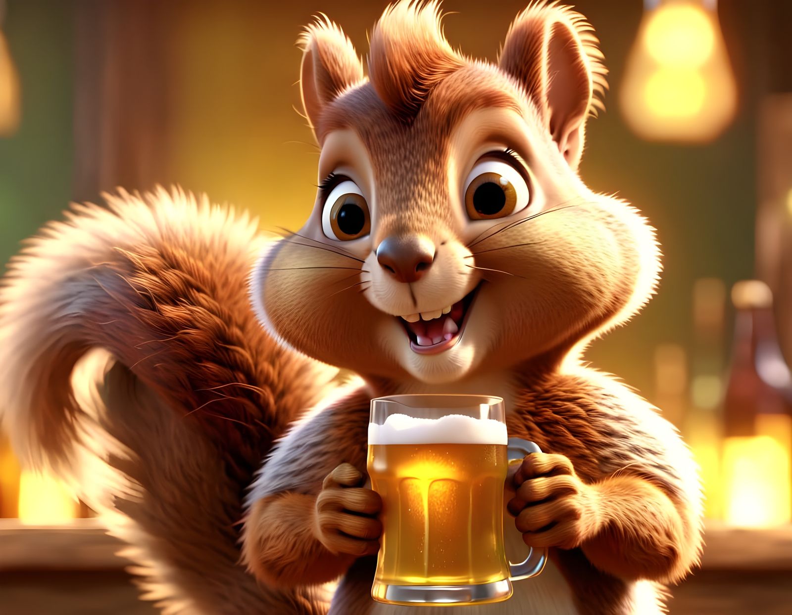 Hyperrealistic 3D Squirrel with Beer Pint - AI Art