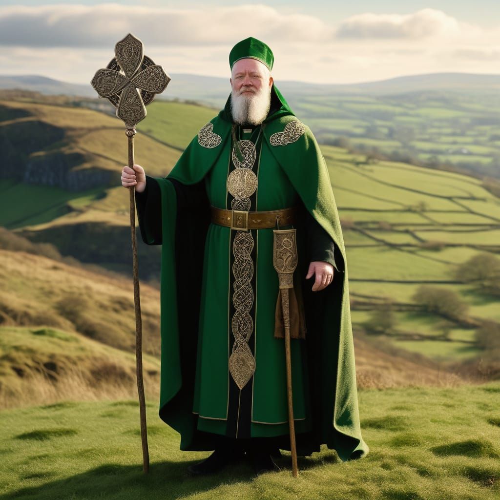 St. Patrick - Medieval Saint Patrick in Celtic Ornamented Ro...