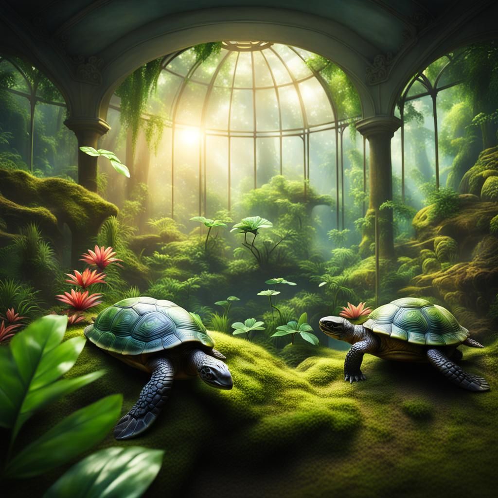 Terrarium with turtles - AI Generated Artwork - NightCafe Creator