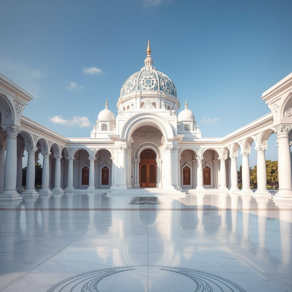 Majestic Temple of Shar in Serene White Stone Espl... - AI Art
