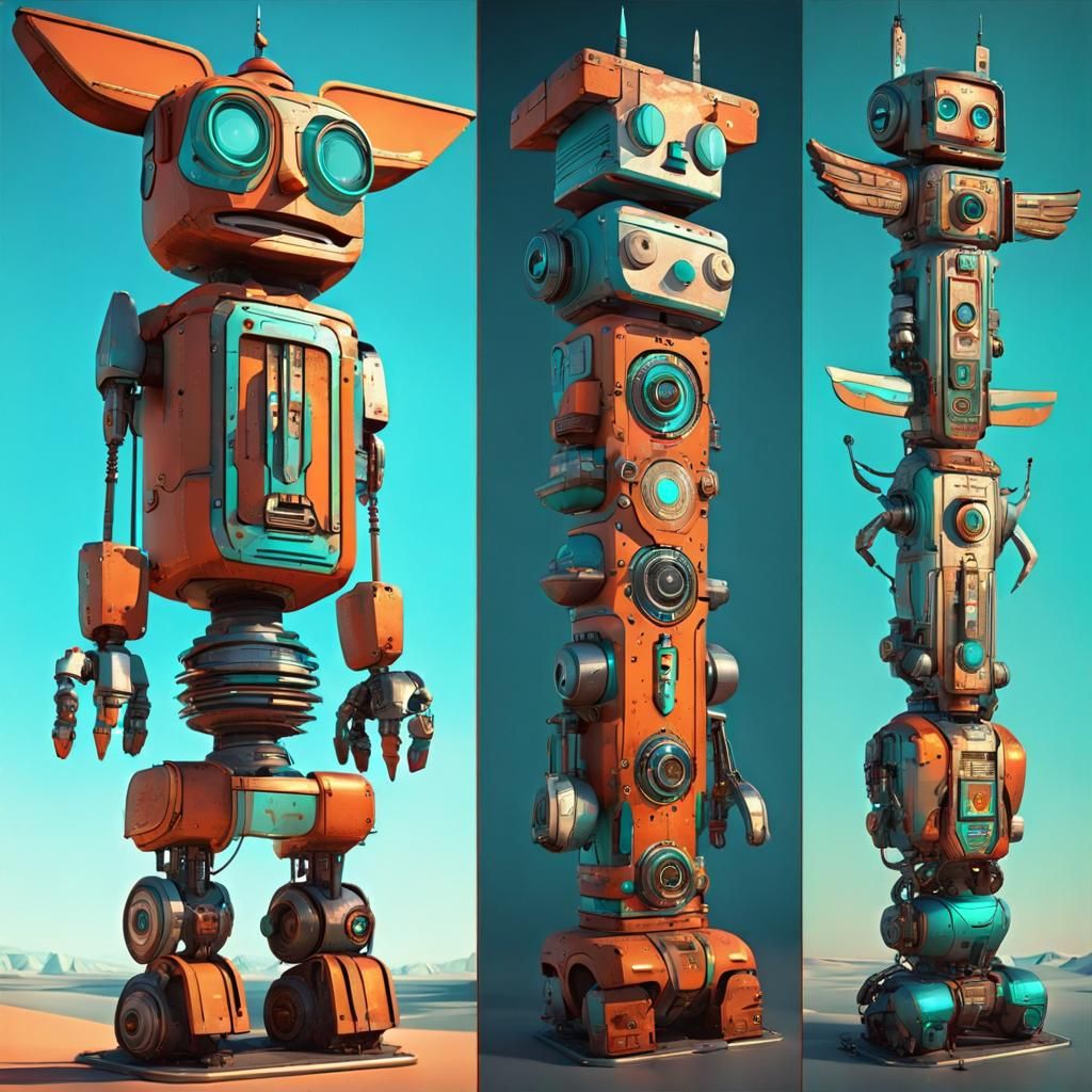 Retrofuturistic totempoles - AI Generated Artwork - NightCafe Creator