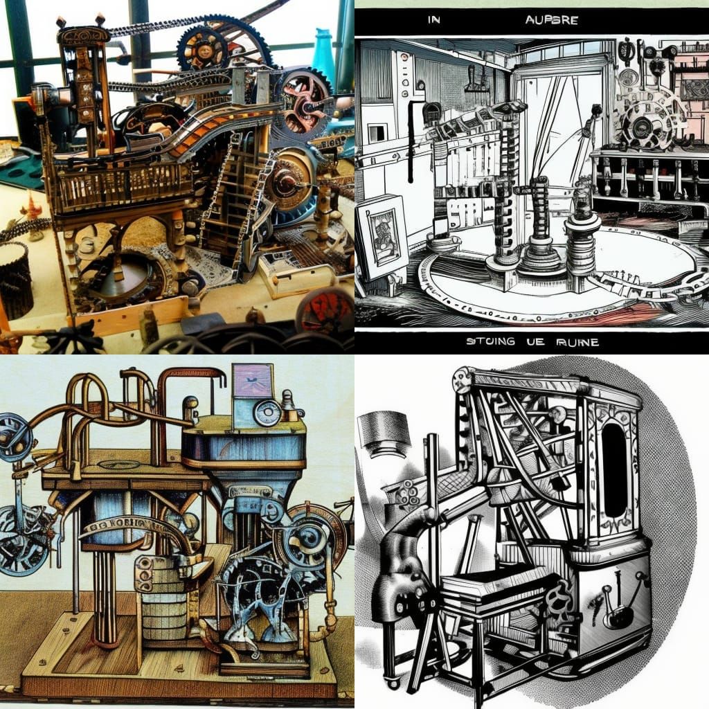 stampunk rube goldberg machine, drawing - AI Generated Artwork ...