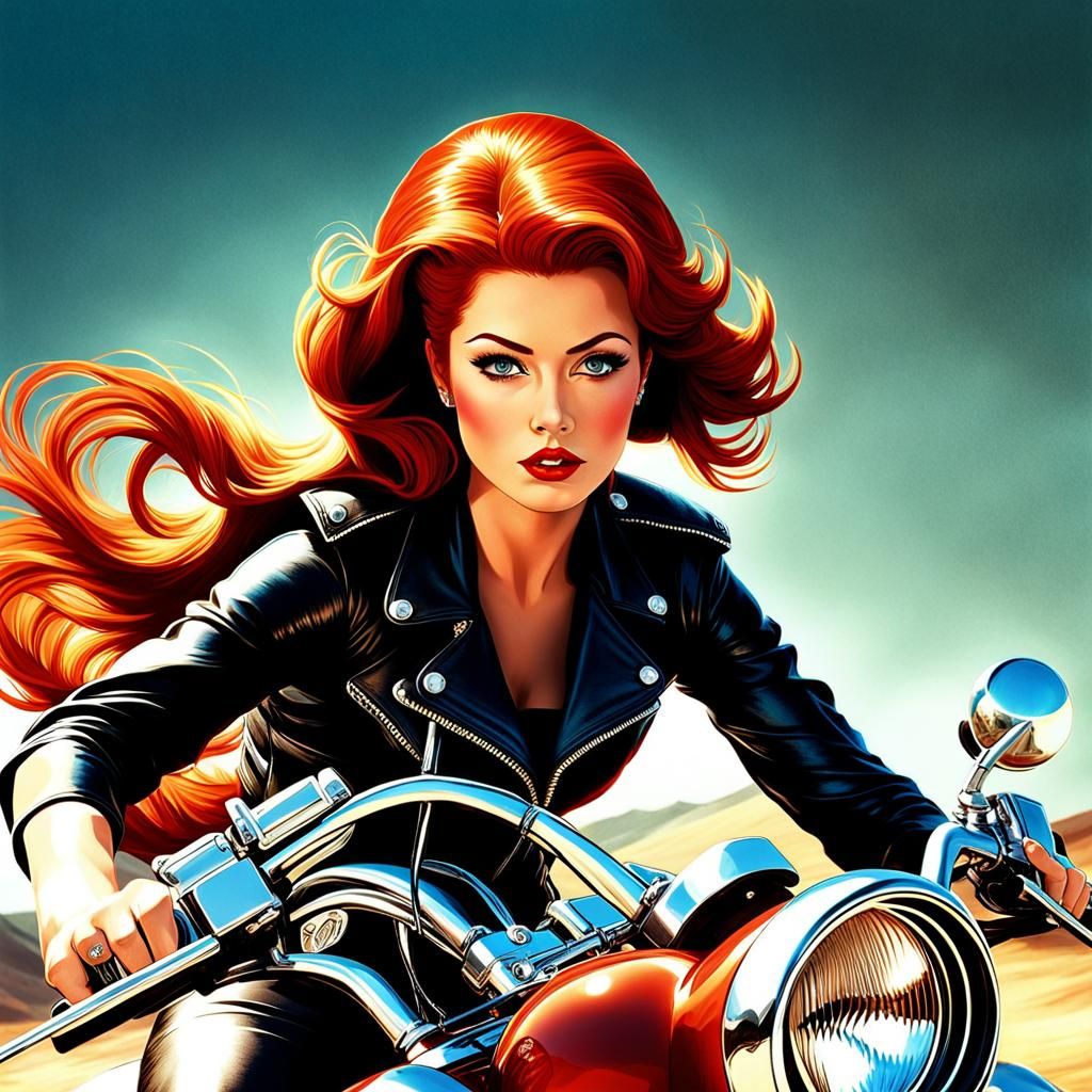 1960s redhead biker girl - AI Generated Artwork - NightCafe Creator
