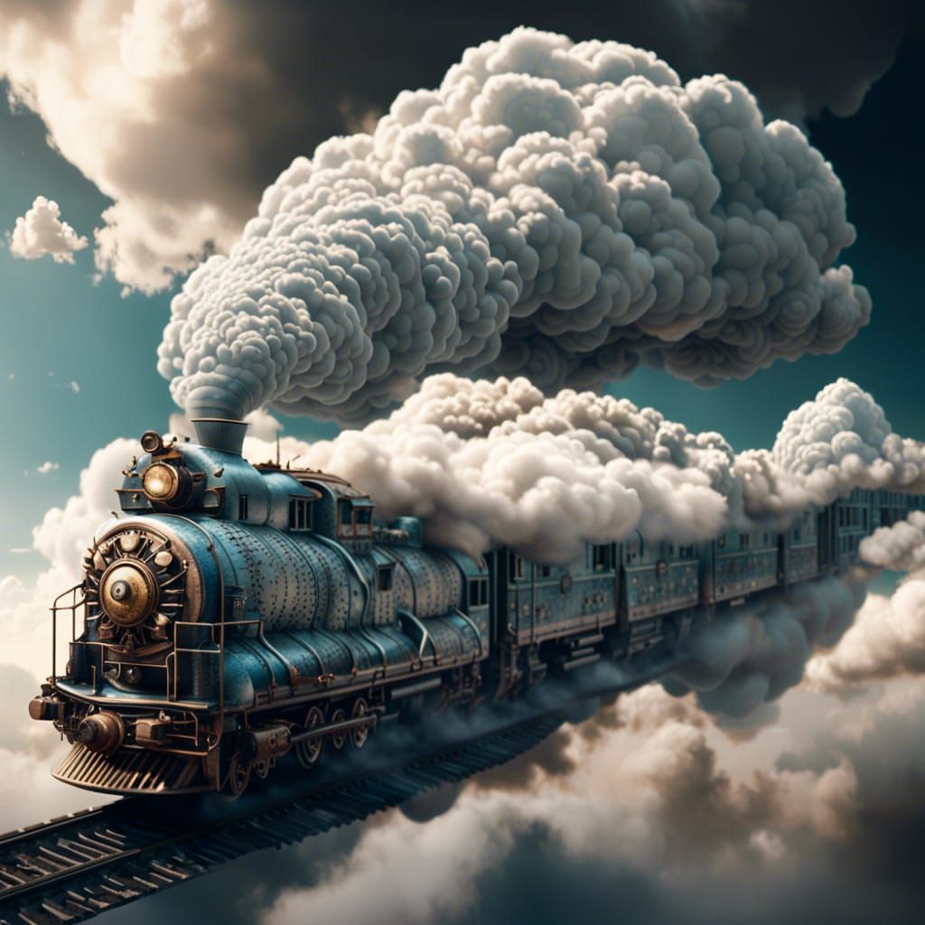 Train made of clouds in the sky - AI Generated Artwork - NightCafe Creator