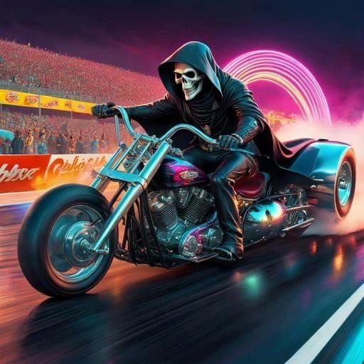 Grim Reaper, riding a motorcycle by Per. - AI Generated Artwork ...