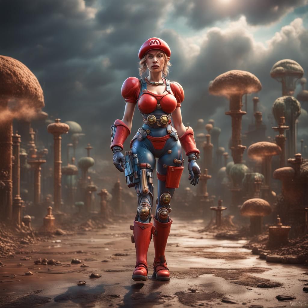 hyperrealistic cyborg woman as mario bros, full body - AI Generated ...