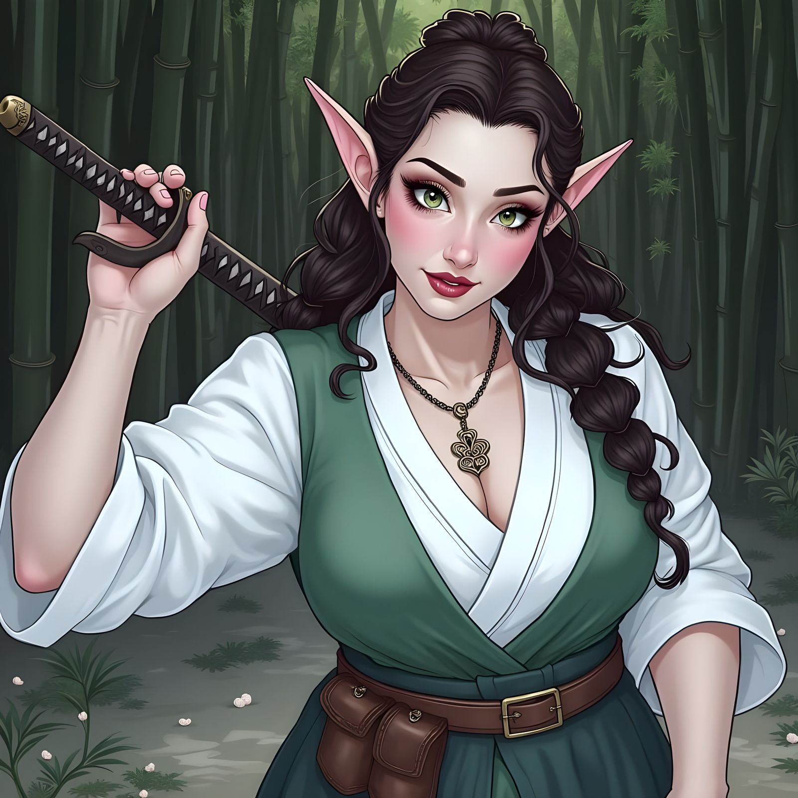 Bamboo Forest Warrior Woman - Ethereal Samurai Warrior in Ba...