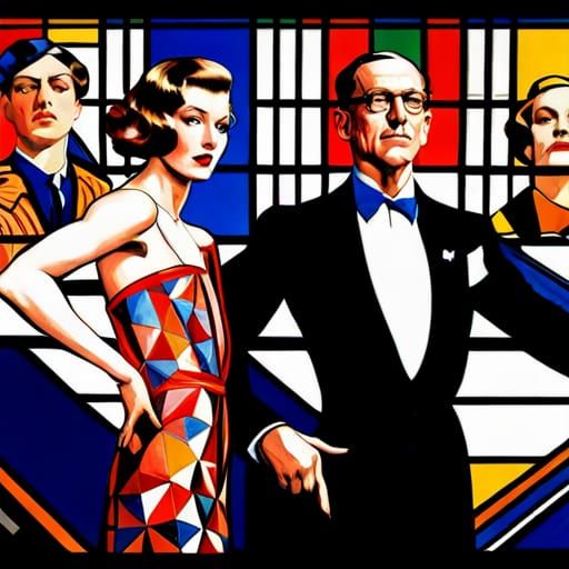 J. C. Leyendecker Mondrian fashion models sketch intricate details ...