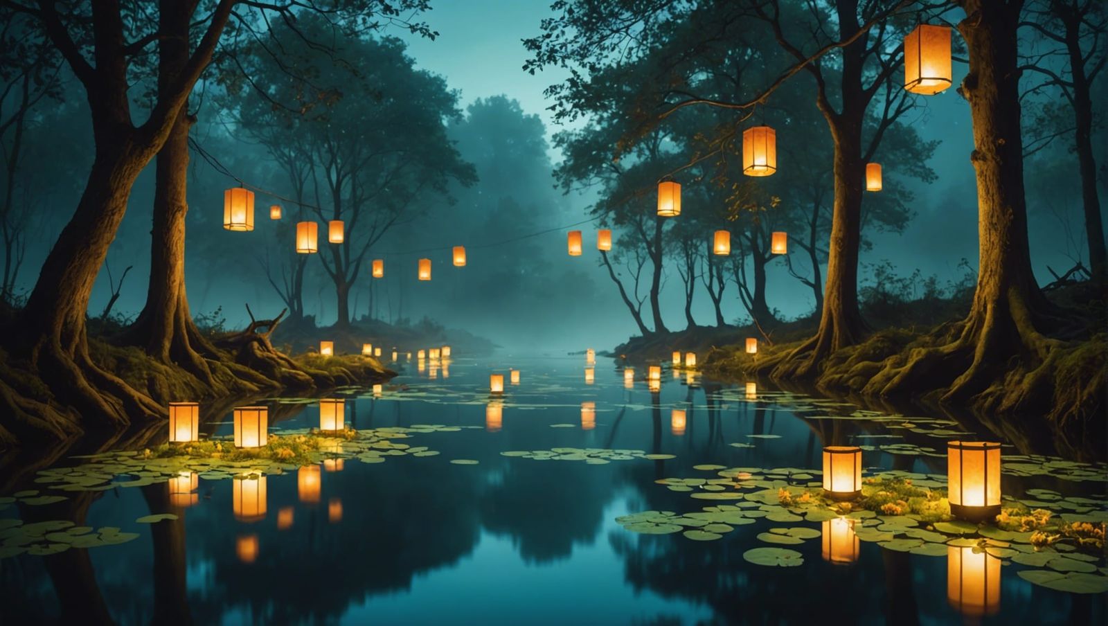 Fantasy Landscapes -The Floating Lanterns 06 - AI Generated Artwork ...