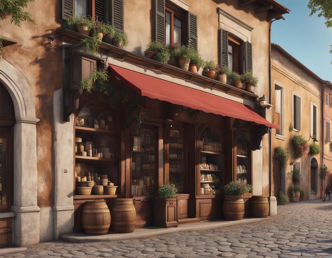 Italian Store exterior, old town, 4k, hyperdetailed - AI Generated Artwork - NightCafe Creator
