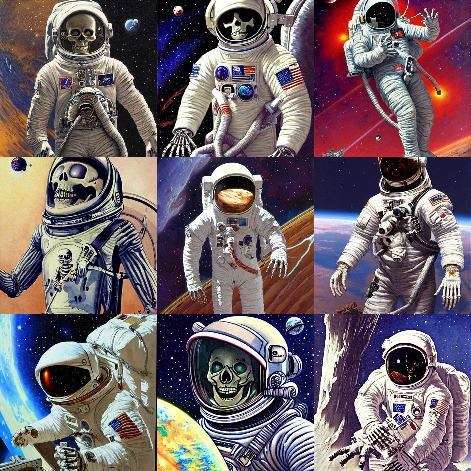 Scary skeleton astronaut in space by James Gurney - AI Generated ...