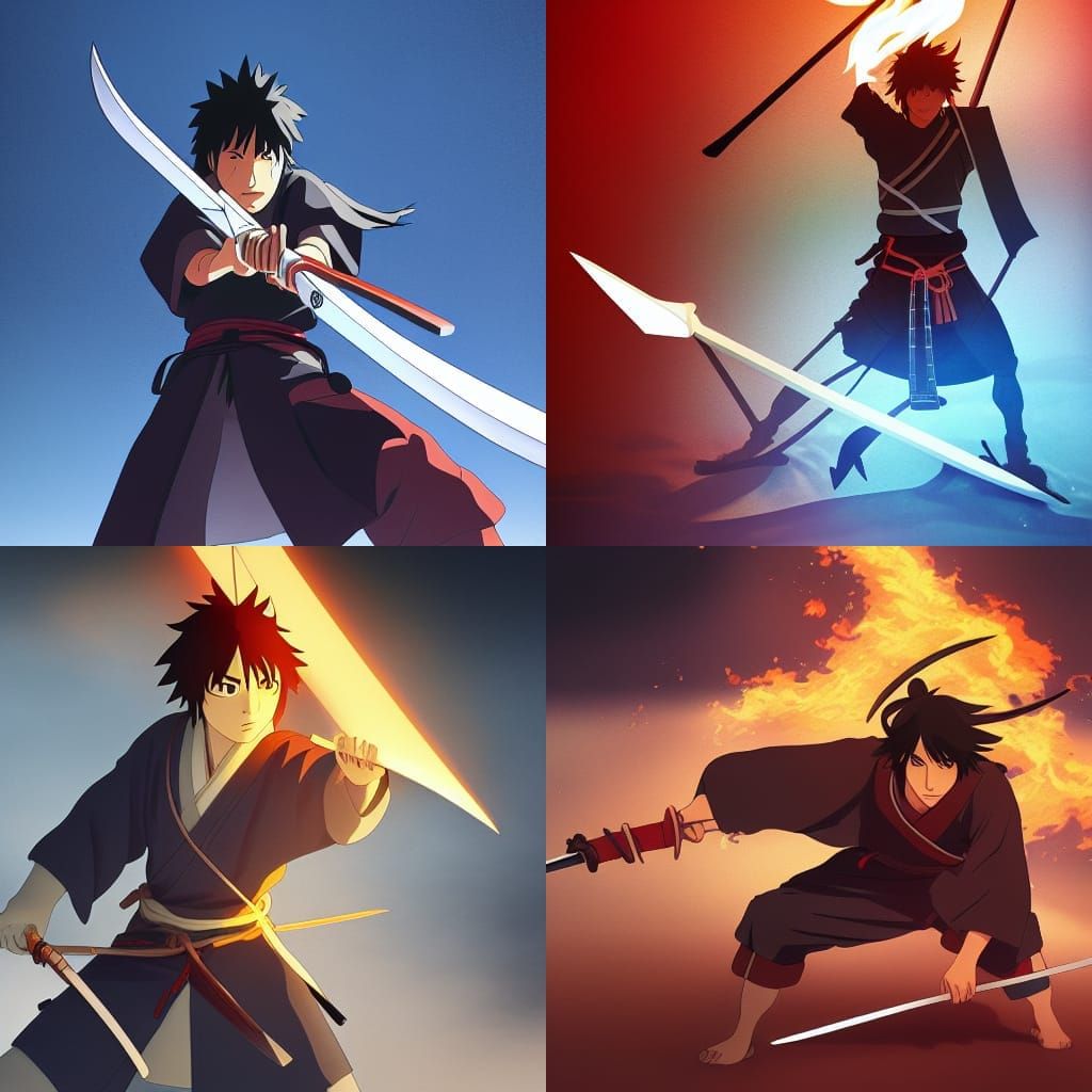 Samurai with fire and ice swords, realistic, high detailed - AI ...