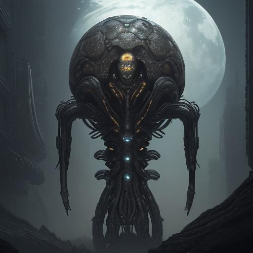 16k resolution, art by H.R. Giger, bio-mechanical food truck, alien ...