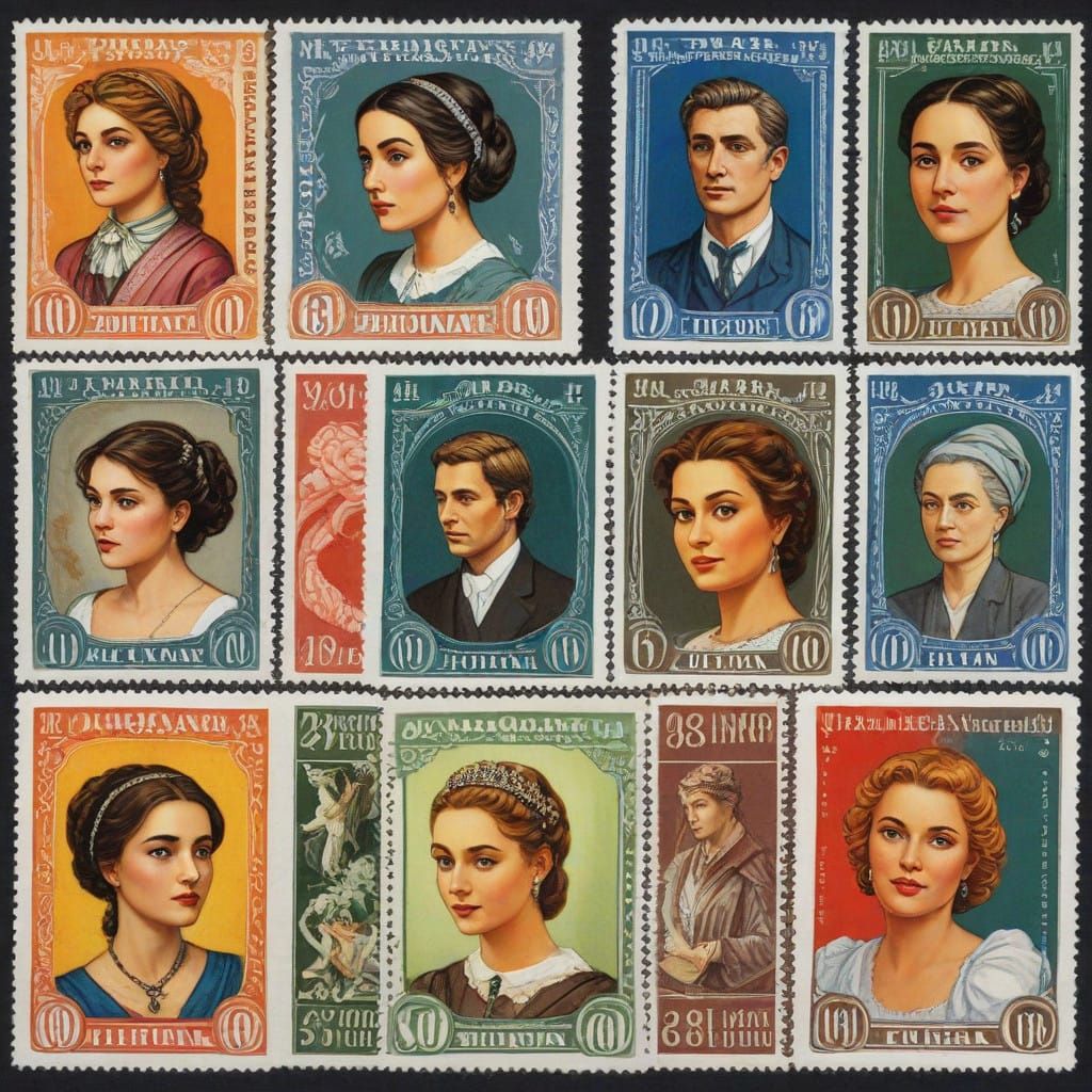 Fantasy Postage Stamps from the Imaginary Nation o... - AI Art