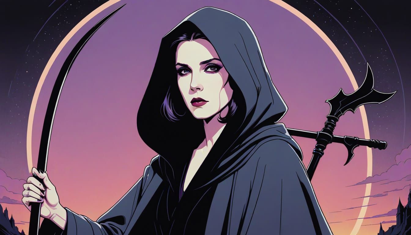 Mystery Bride Grim Reaper Woman in Retro Cartoon S... - AI Art
