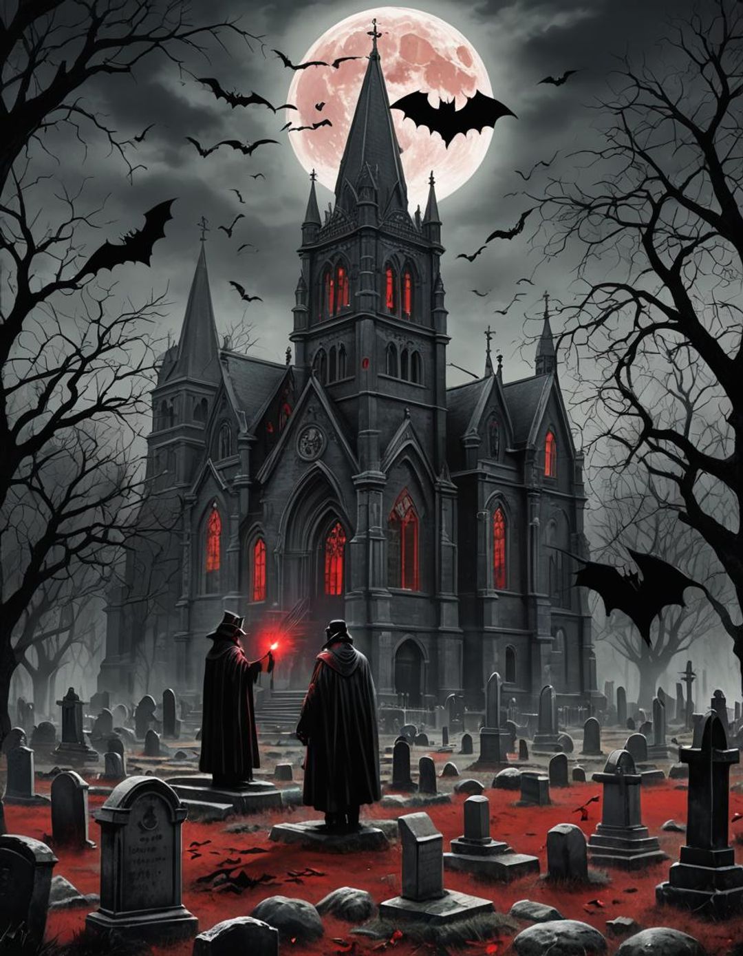 dark black and red victorian horror vampiric gothic bat bloody moon ...