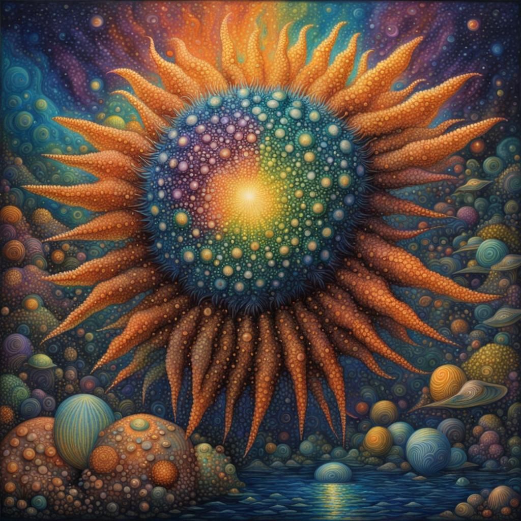 neon sea urchin kinetic pointillism motion blur Josephine Wall - AI ...