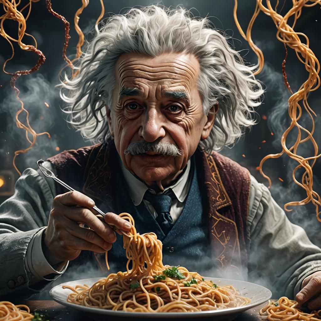 Einstein eats Spaghetti - AI Generated Artwork - NightCafe Creator