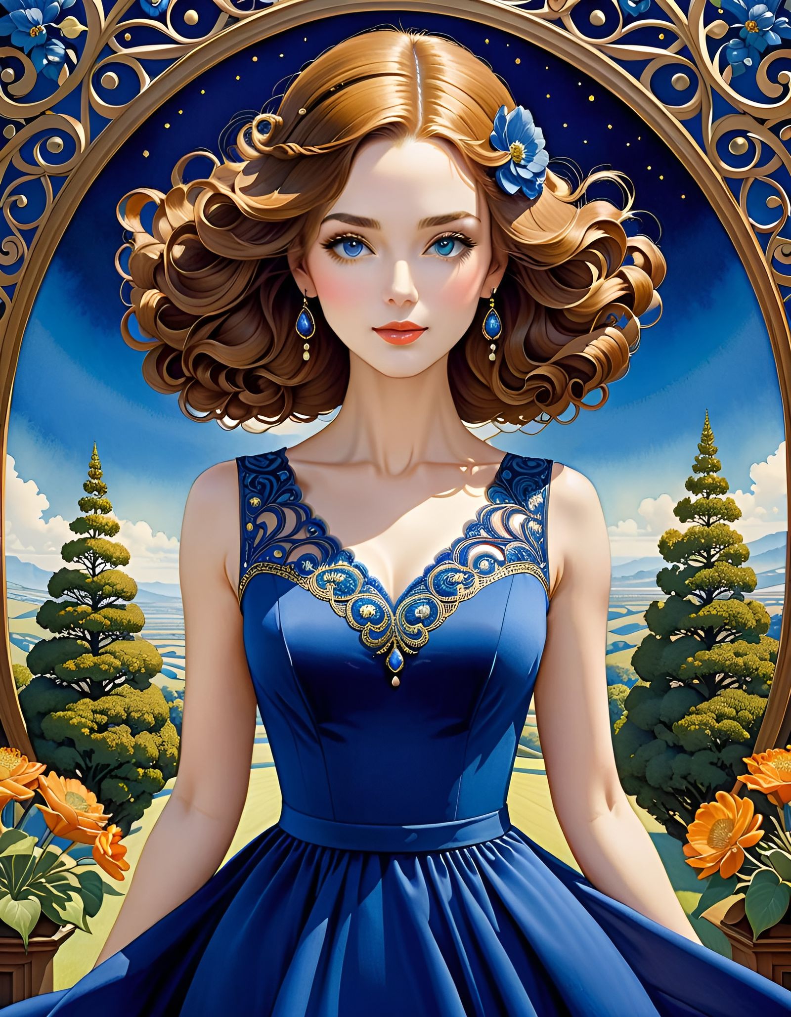 Charming Pretty Girl in Cobalt Dress, Watercolour Style - AI Generated ...