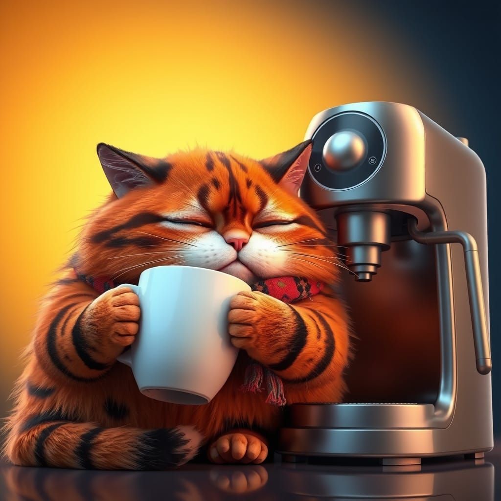 I just Love my coffee. - Exhausted Cat Enjoys Coffee in a Mo...
