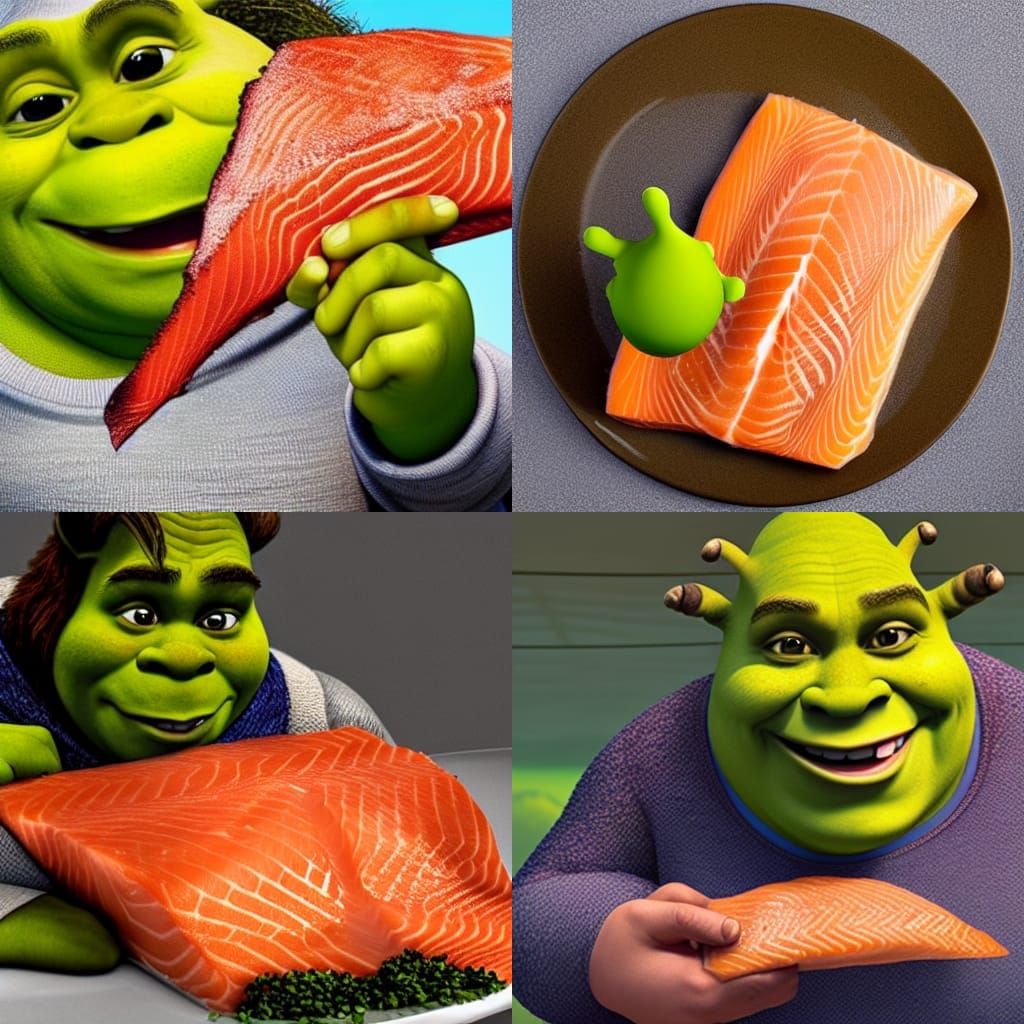 Shrek eating a salmon - AI Generated Artwork - NightCafe Creator