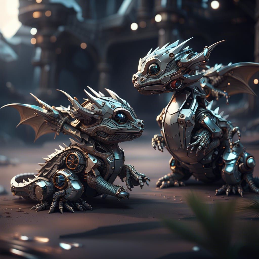 Baby Mech Dragons - AI Generated Artwork - NightCafe Creator