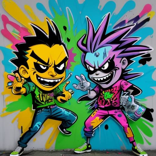 Vibrant Cartoon Marijuana Characters in Street Art... - AI Art