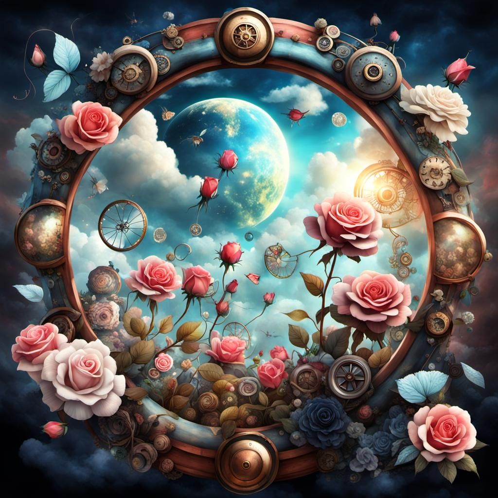 Steampunk Rose Circle - AI Generated Artwork - NightCafe Creator