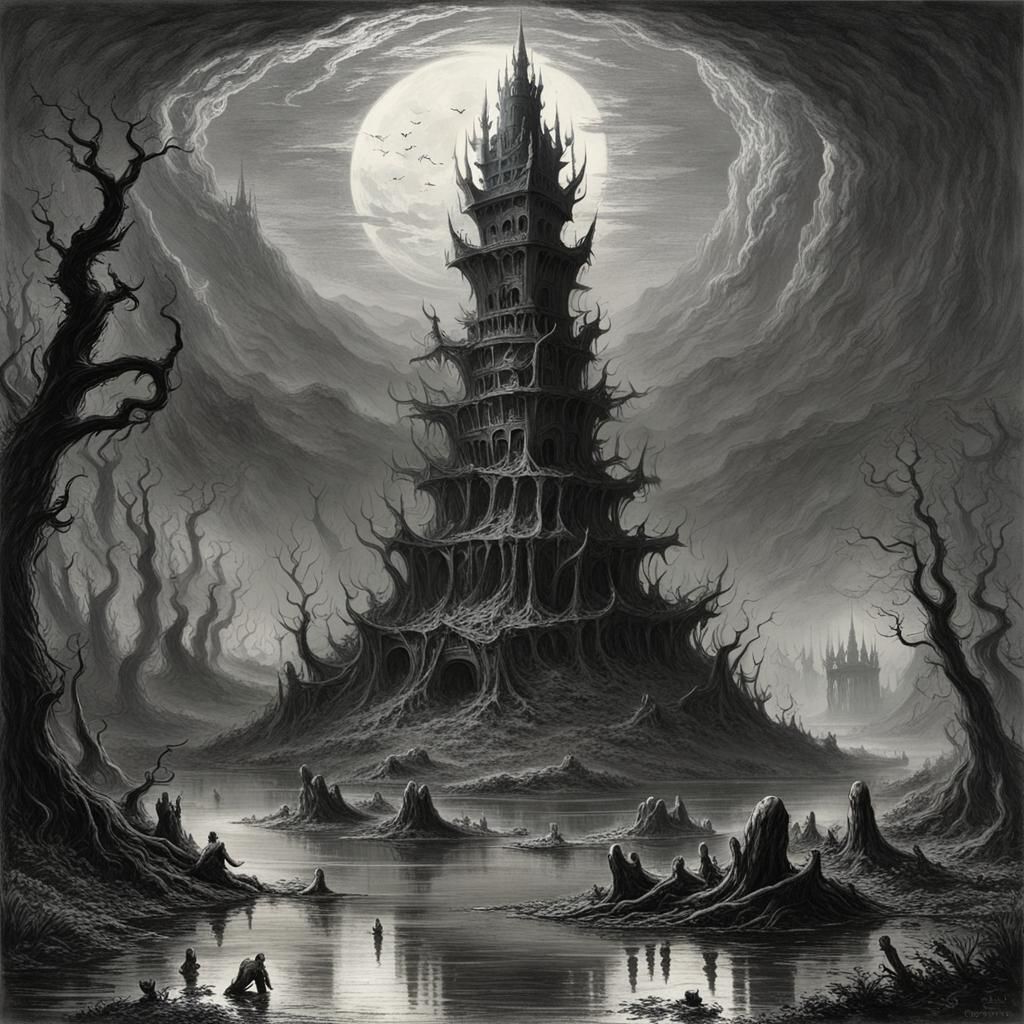strange alien swamp, demon tower - AI Generated Artwork - NightCafe Creator
