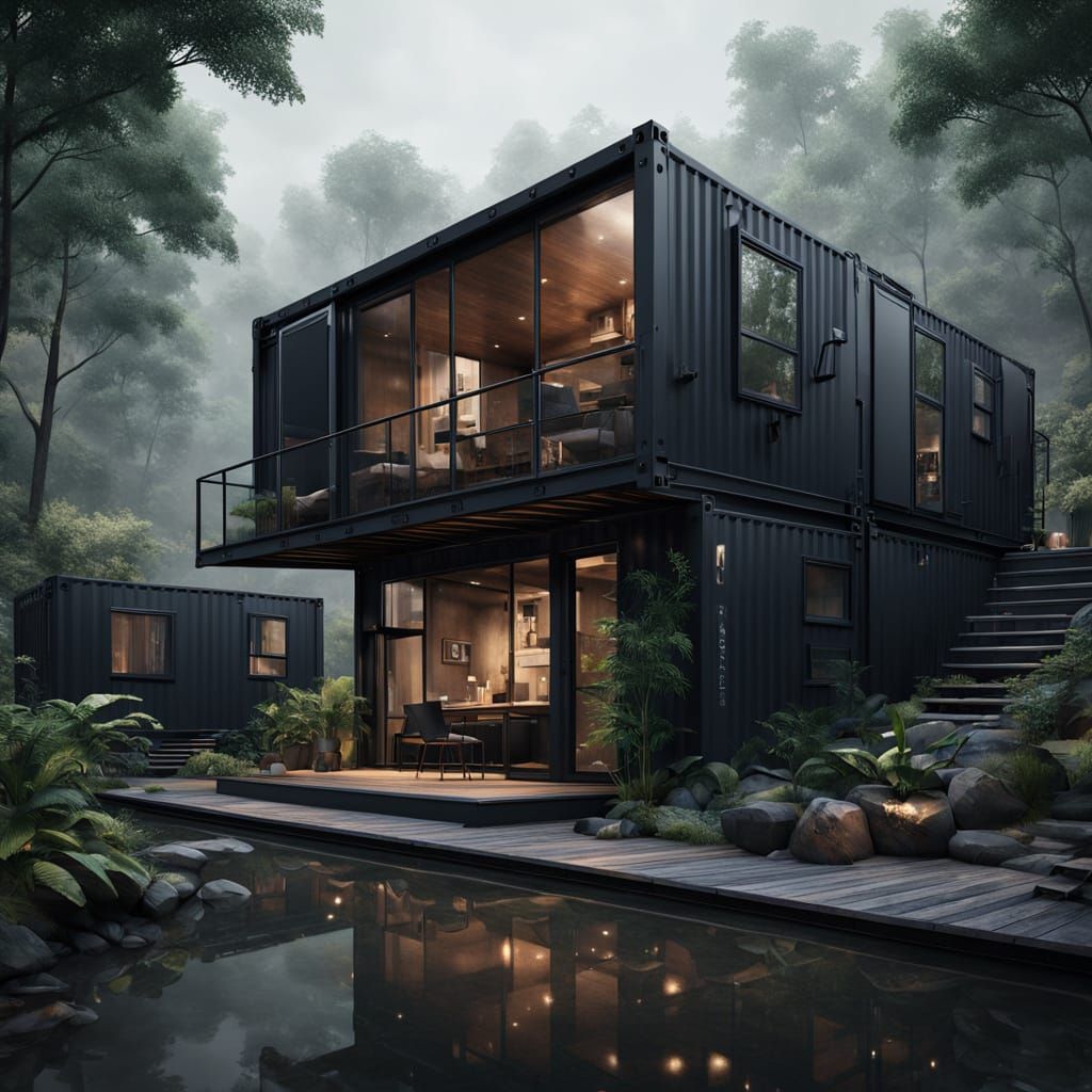 Dark Container Home Amidst North Georgia Mountains - AI Art