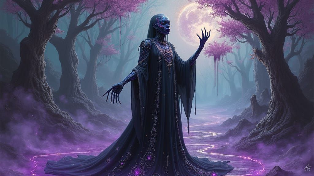 alien tech-witch - Mystical Alien Sorceress in Cyberpunk Lan...