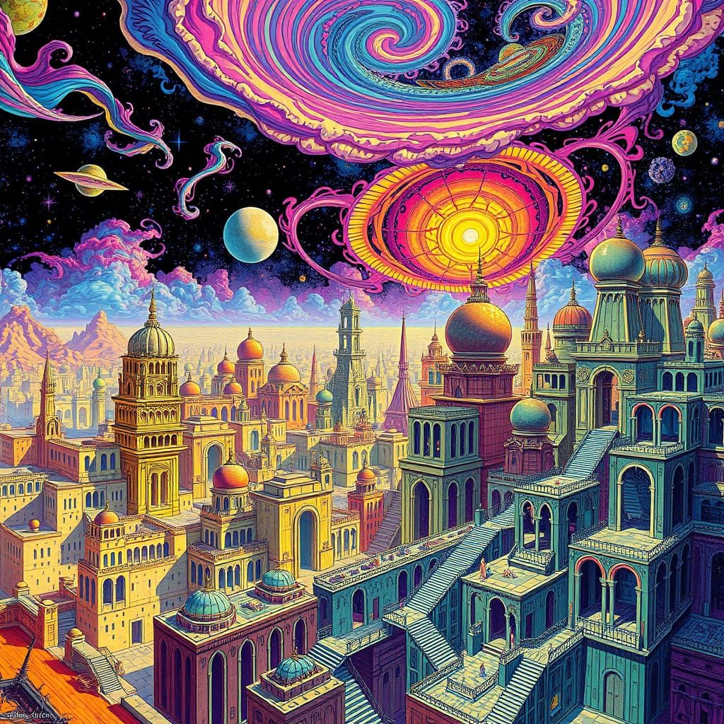 Psychedelic Metropolis Unfolds Across Alien Planet... - AI Art
