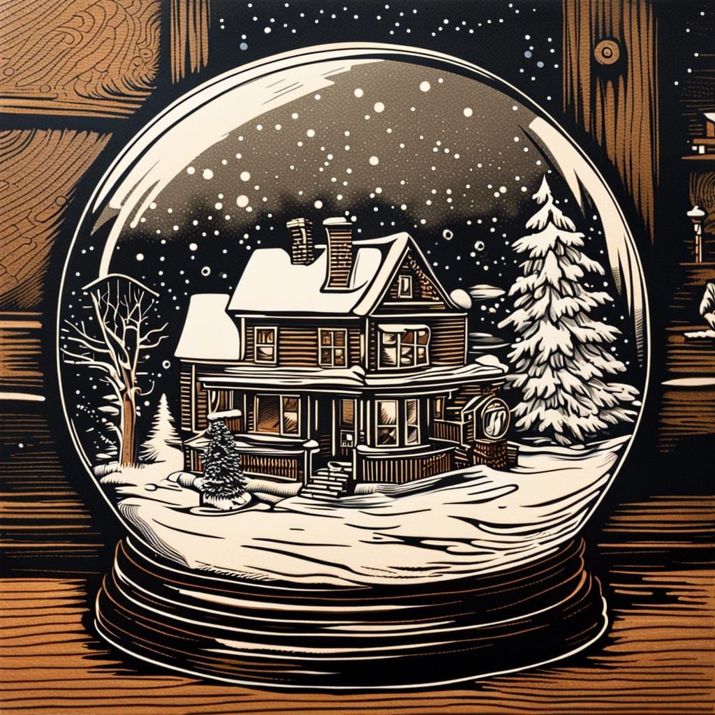 Woodcut Snow globe - AI Generated Artwork - NightCafe Creator