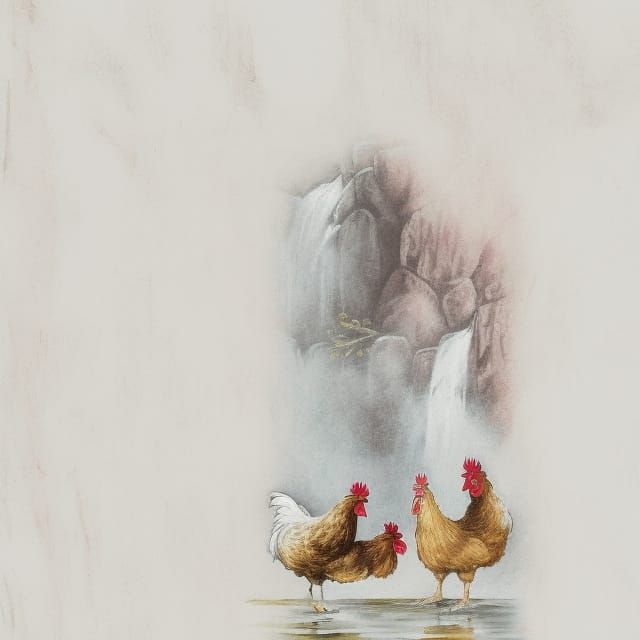 Chickens by a waterfall. - AI Generated Artwork - NightCafe Creator